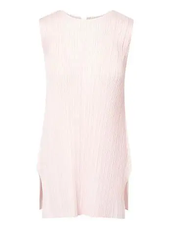 Issey Miyake A-line Sleeveless Plisse Knitted Tunic Top - Light Pink