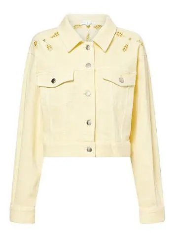 Good American Cut-out Embroidered Stretch-denim Jacket - Anise Yellow