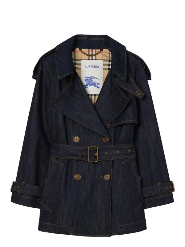 Burberry Short Denim Fitzrovia Trench Coat - Dark Navy