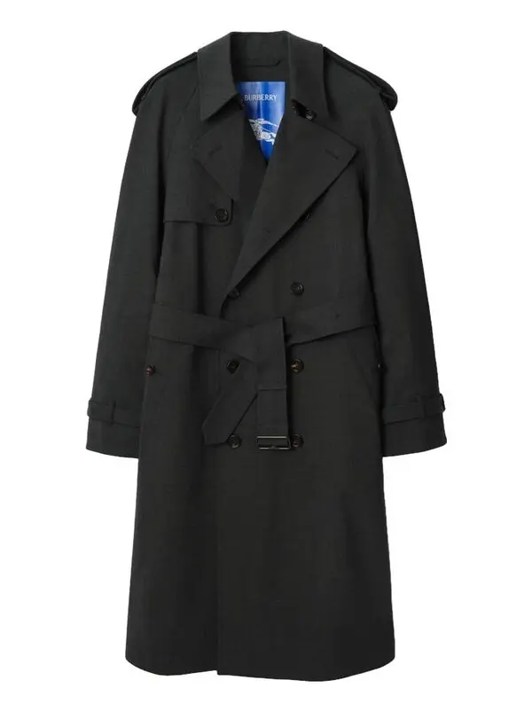 Burberry Long Bonded Stretch Wool Trench Coat - Onyx Grey Melange