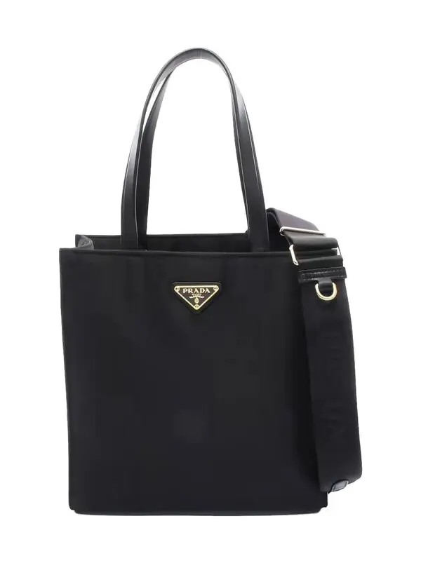 Prada Logo Plaque Tote Bag - Black