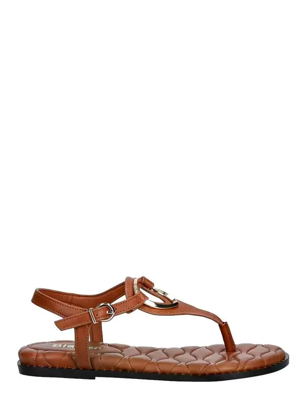 BLAUER. Ashley Leather Flat Sandals - Brown
