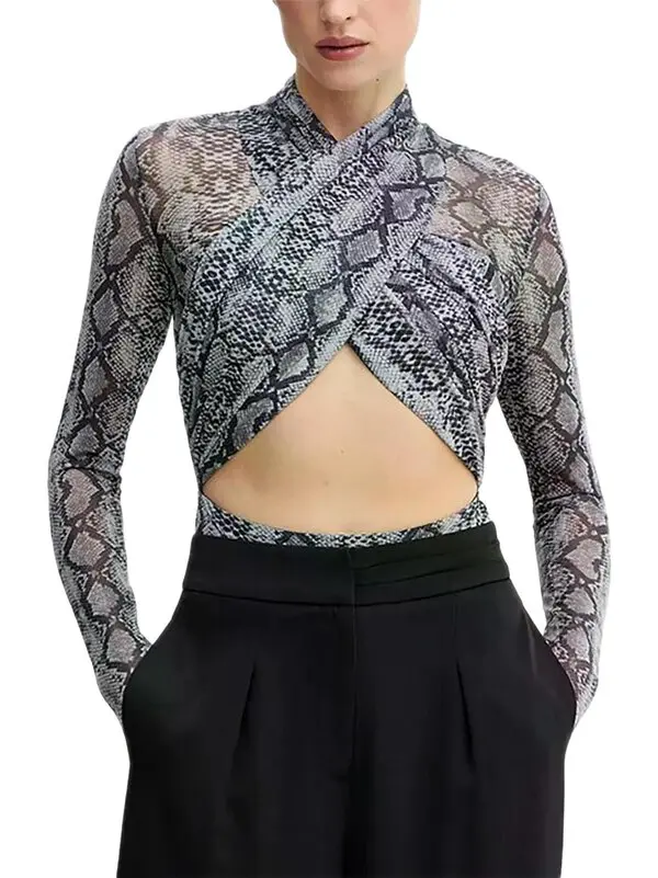 Bardot Snake-print Long-sleeves Bodysuit - Grey