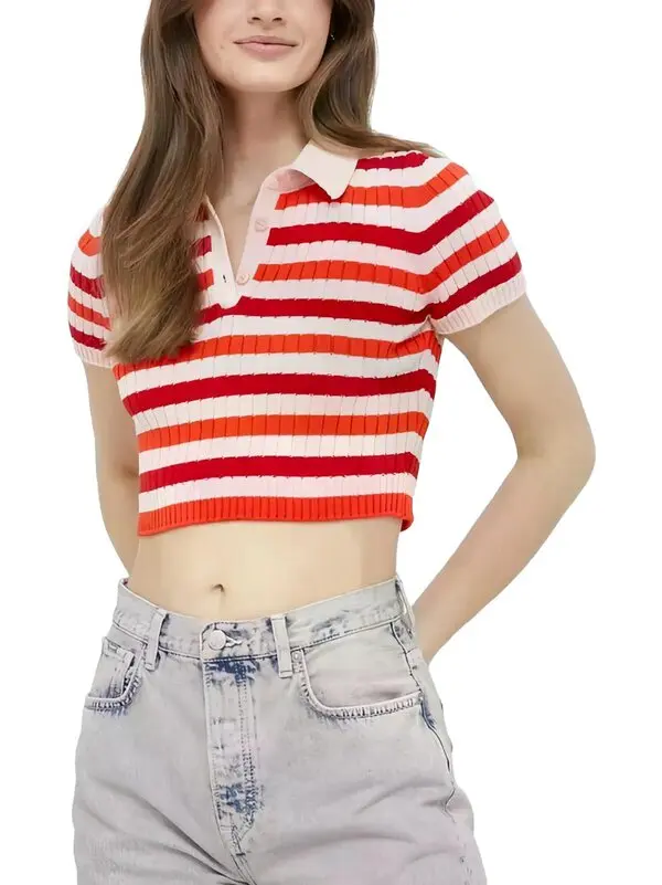 BENETTON Striped Polo Shirt - Red