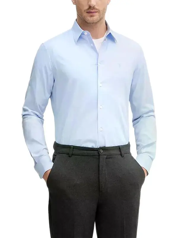 TRUSSARDI Slim-fit Buttoned Embroidered Shirt - Blue