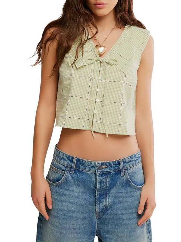 Free People Waiting For Me Crop Cotton Button-up Top - Winter Pear Combo