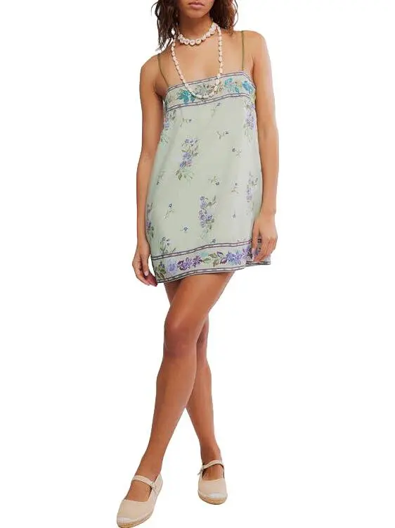 Free People Bali Embroidery Border Floral Mini Dress - Mint Combo