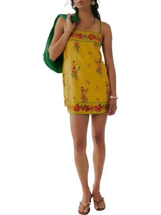 Free People Bali Embroidery Border Floral Mini Dress - Yellow