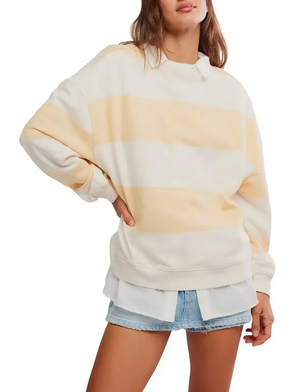 Free People Oversized Stripe Sweatshirt - Apricot Combo