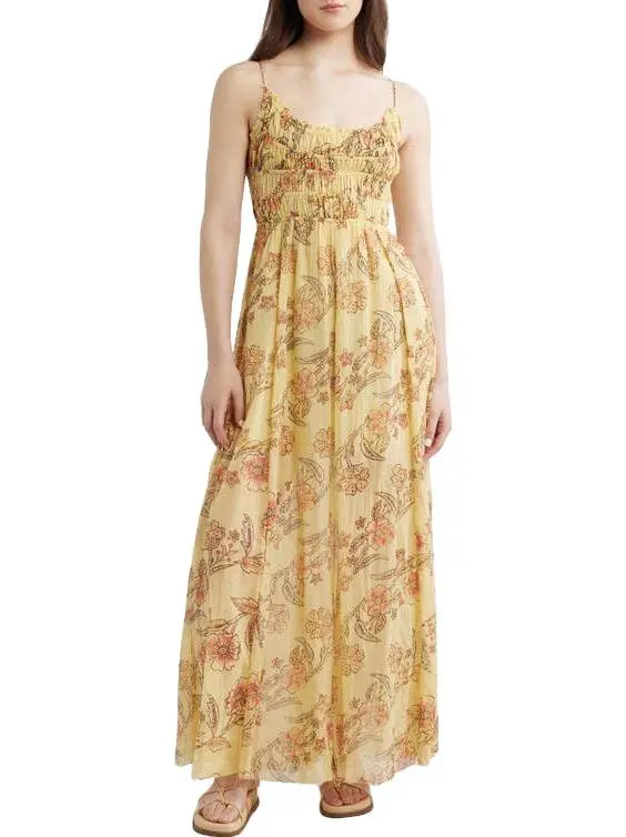 Free People Ciella Floral Cotton Maxi Dress - Vanilla Custard Combo