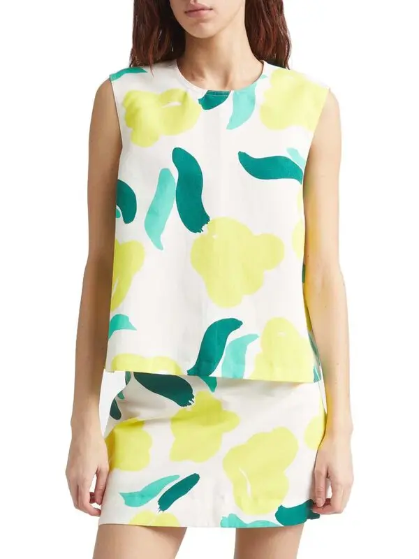 Marimekko Erilasia Lemmitty Floral Top - Off White Yellow Green