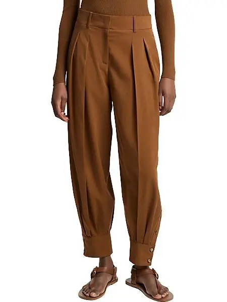 Michael Kors Silk Gabardine Cuffed Carrot Trousers - Brown