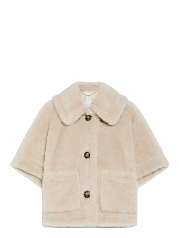 Max Mara Cape In Alpaca And Wool Teddy Fabric - Beige