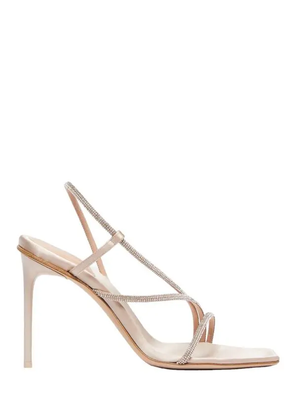 Max Mara Satin And Crystal Embellished Sandals - Beige