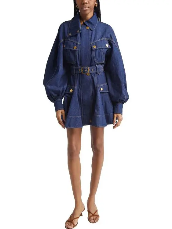 Zimmermann Kindred Spirit Luna Long Sleeve Denim Utility Minidress - Harbour Blue