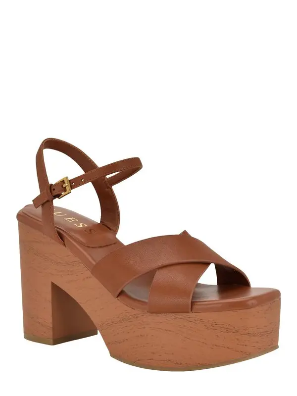 Guess Ankle Strap Platform Sandal - Dark Natural