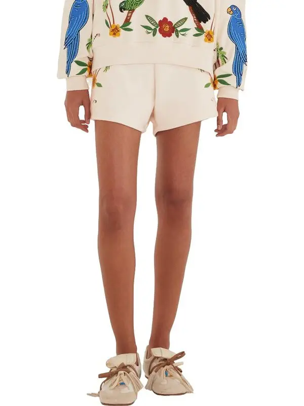 Farm Rio Eyelet Fleece Shorts - Off-white