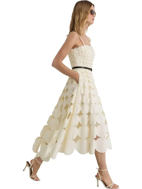 REISS Gigi Petite Cotton Cut-out Belted Midi Dress - Cream