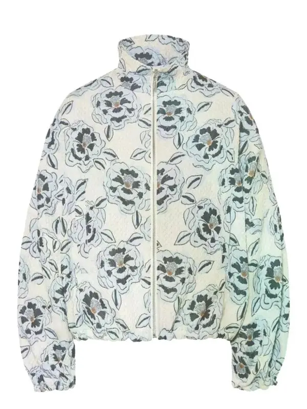 SEM PER LEI Jacquard Floral Bomber Jacket - White