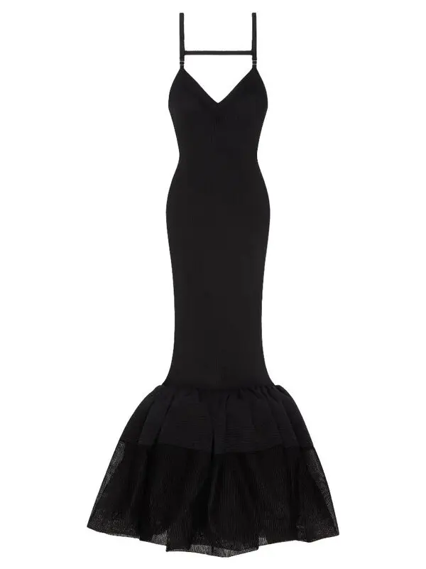Givenchy V-neck Ruffled Hem Dress - Black