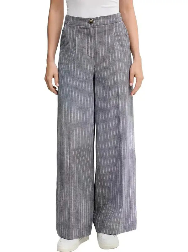 BENETTON Pinstriped Wide Leg Trousers - Grey