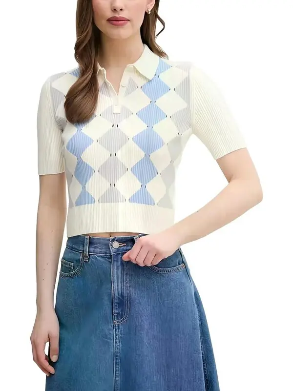 BENETTON Argyle Polo Top - Neutrals