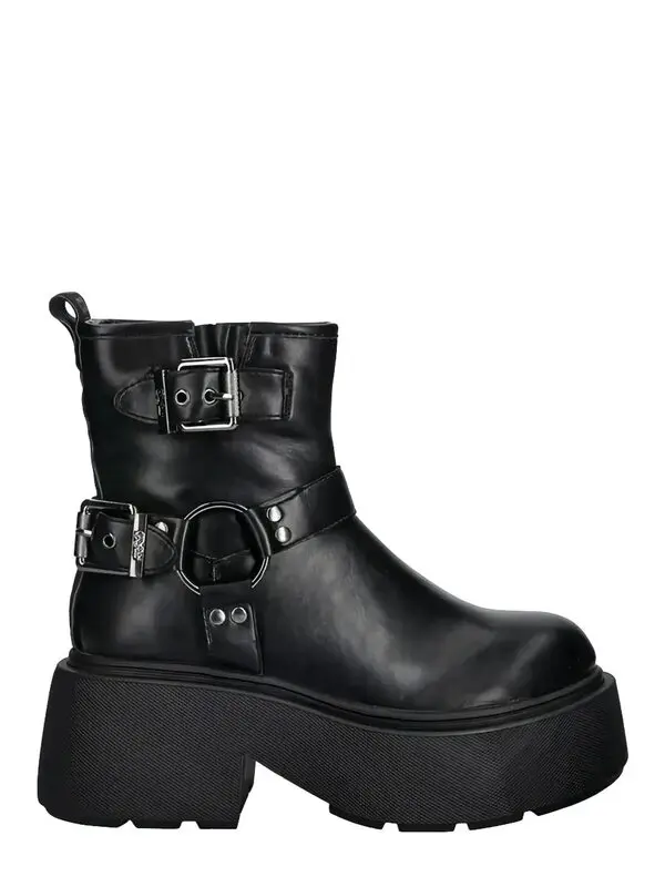 BUFFALO Buckle Harness Platform Boots - Black
