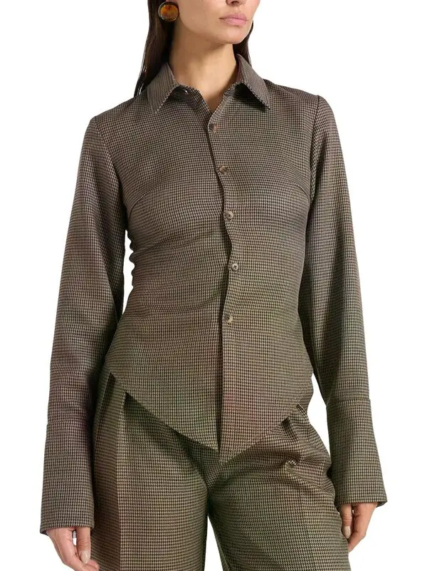Manière De Voir Sonia Houndstooth Cinch Shirt - Brown