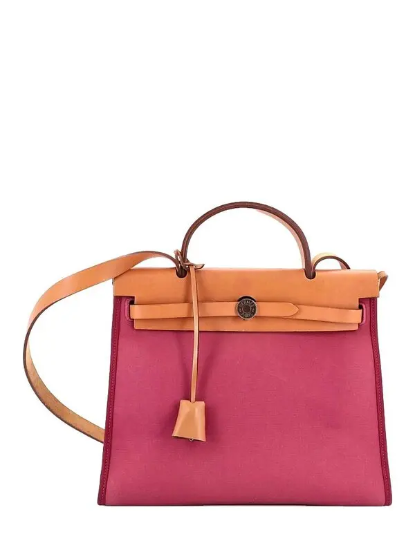 Hermès 31 Herbag Zip Leather And Toile - Pink/ Brown/ Pink