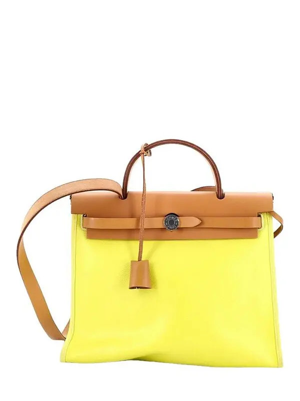 Hermès 31 Herbag Zip Berline Vache Canvas And Leather - Yellow/ Brown/ Yellow