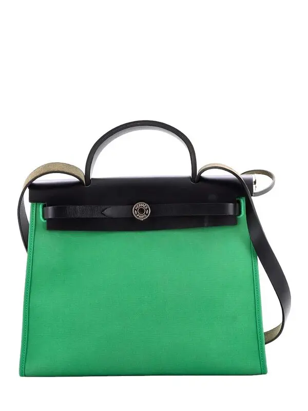 Hermès 31 Herbag Zip Leather And Toile - Green