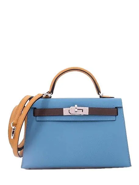 Hermès Kelly 20 Tricolor Handbag With Palladium Hardware - Tricolor - Bleu Jean/sesame/ecorce
