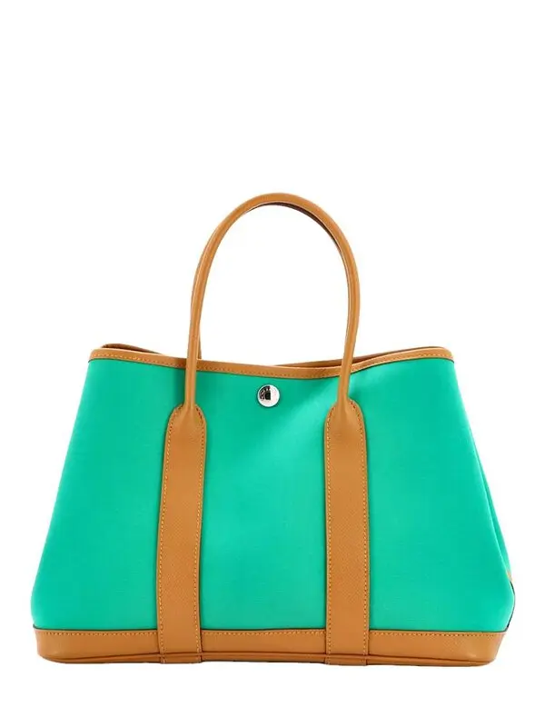 Hermès 30 Garden Party Tote Toile And Leather - Green/ Brown/ Green