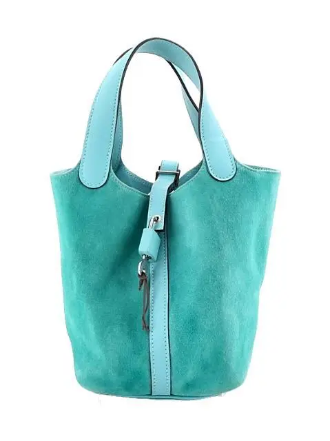 Hermès Pm Picotin Lock Bag Doblis Suede And Swift - Blue