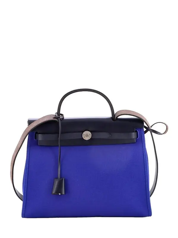Hermès 31 Herbag Zip Leather And Toile - Blue