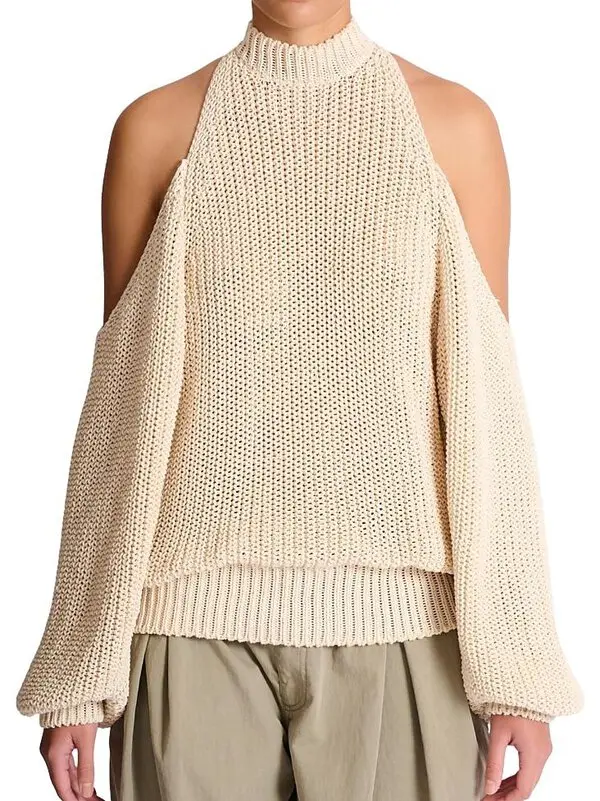 Balmain Cotton Knit Open-shoulder Jumper - Beige