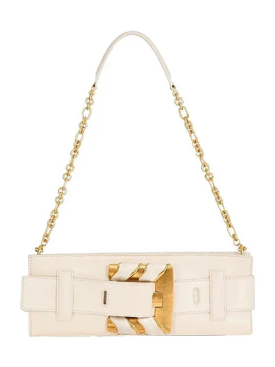 Balmain Anthem Lambskin And Enamel Clutch - Beige
