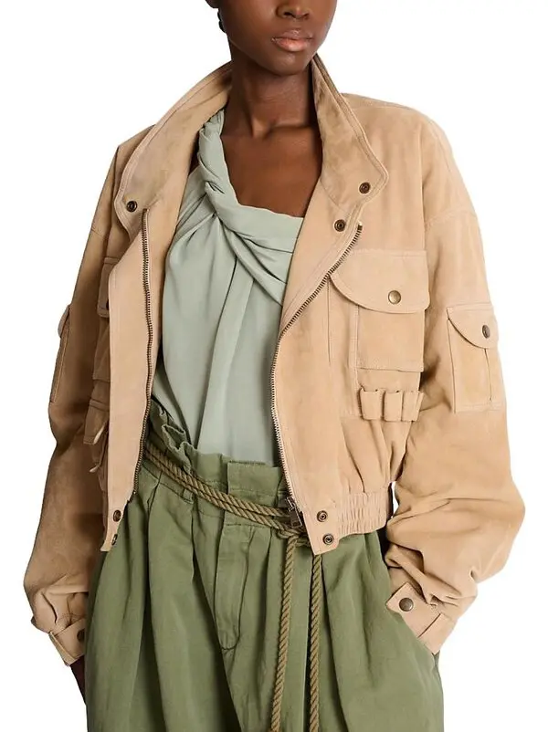 Balmain Suede Bomber Jacket - Beige