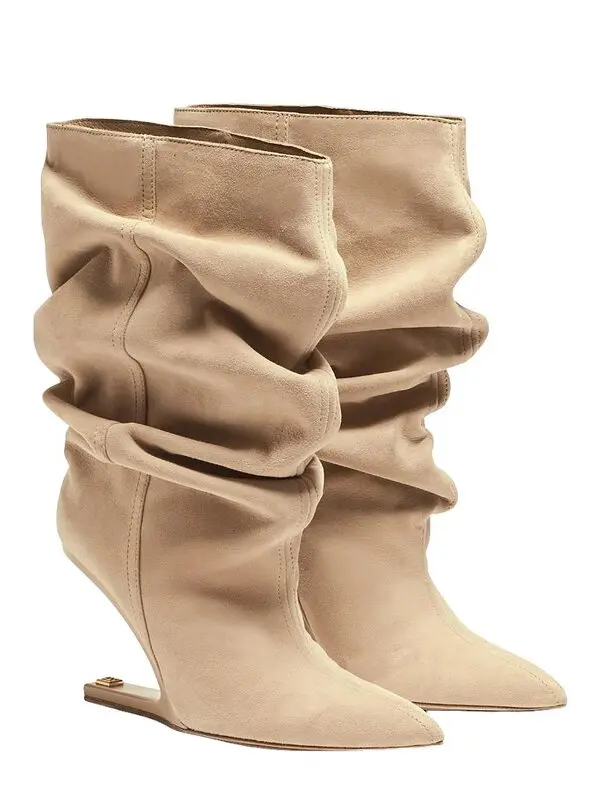 Balmain Suede Ankle Boots - Beige