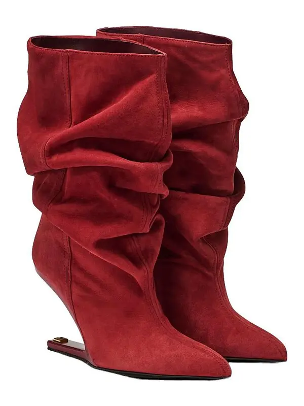 Balmain Suede Ankle Boots - Red