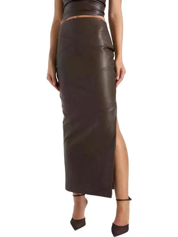 Manière De Voir Panelled Side-slit Midi Skirt - Brown