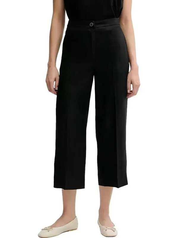 BENETTON Cropped Wide Leg Trousers - Black