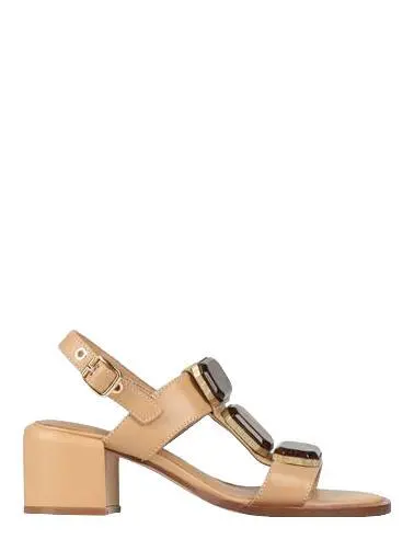 APEPAZZA Leather Sandals With Appliqués - Beige