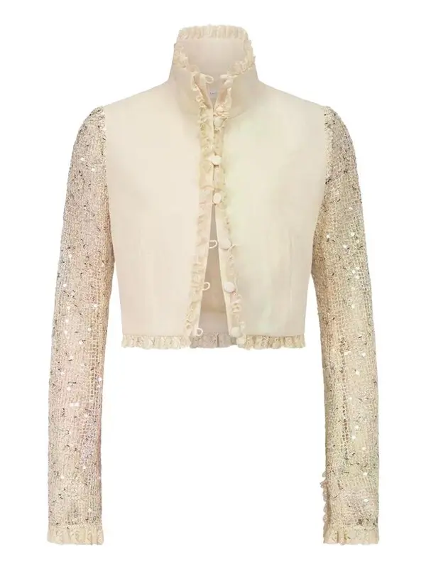 LUDOVIC DE SAINT SERNIN Odile Ruffled Sequin Jacket - Neutrals