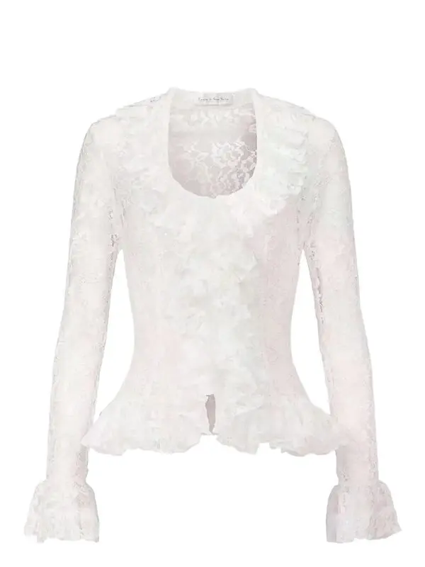 LUDOVIC DE SAINT SERNIN Ruffled Lace Top - White
