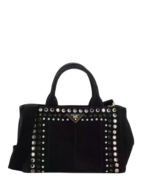Prada Canapa Rhinestone Embellished Canvas Mini Tote - Black