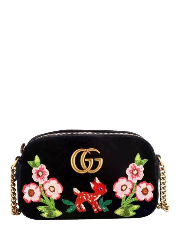 Gucci Gg Marmont Embroidered Velvet Camera Bag - Black