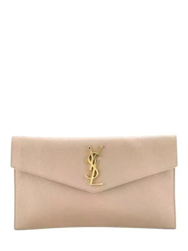 Saint Laurent Uptown Pouch Leather Clutch - Neutrals