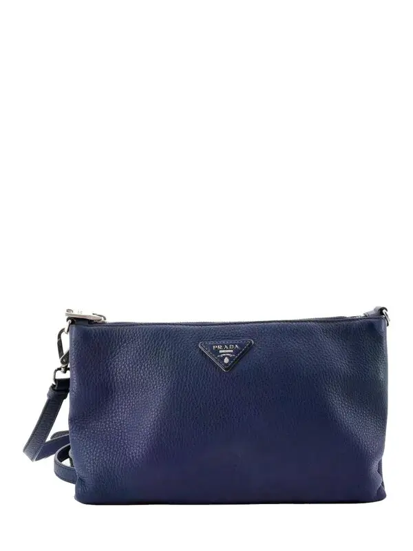 Prada Flat Zip Vitello Daino Mini Crossbody Bag - Blue