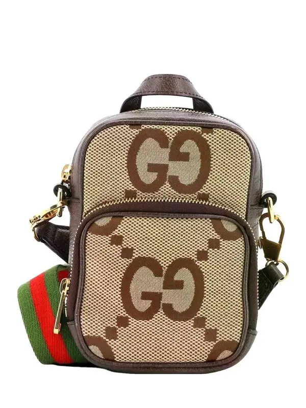 Gucci Front Pocket Web Jumbo Gg Canva Mini Crossbody Bag - Brown